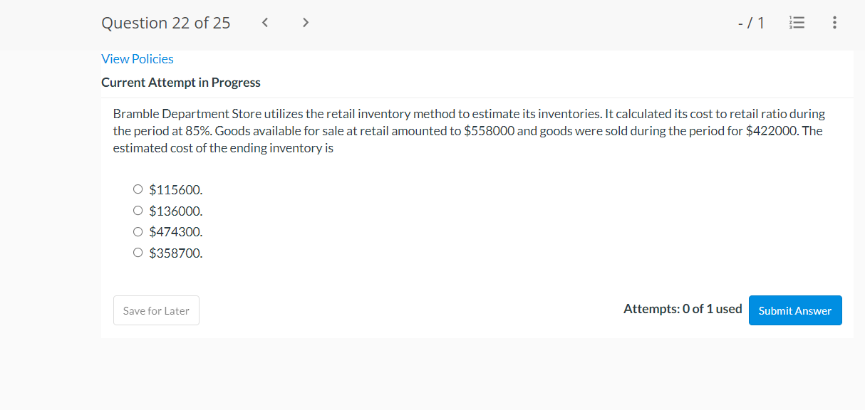 Solved Question 23 of 25 - 71 TIL : View Policies | Chegg.com