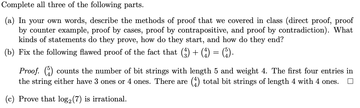 Solved Complete all three of the following parts. (a) In | Chegg.com