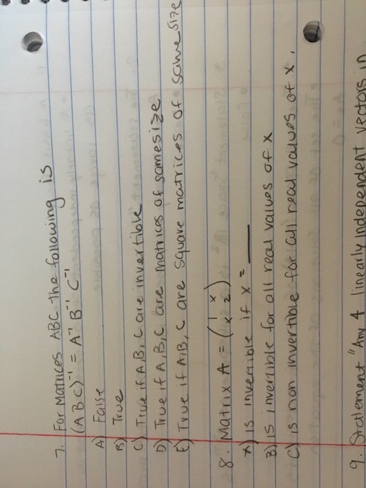 Solved For Matrices ABC the following is (A B C)^-1 = A^-1 | Chegg.com