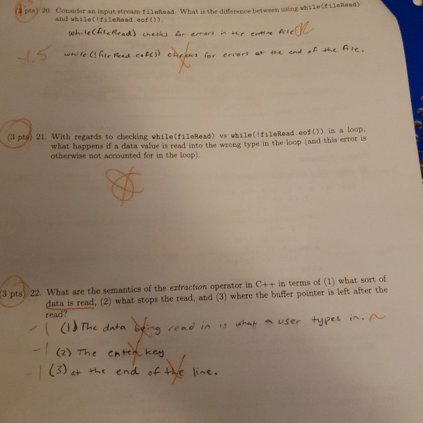 Solved (3 pts) 20. Consider an input stream fileRead. What | Chegg.com