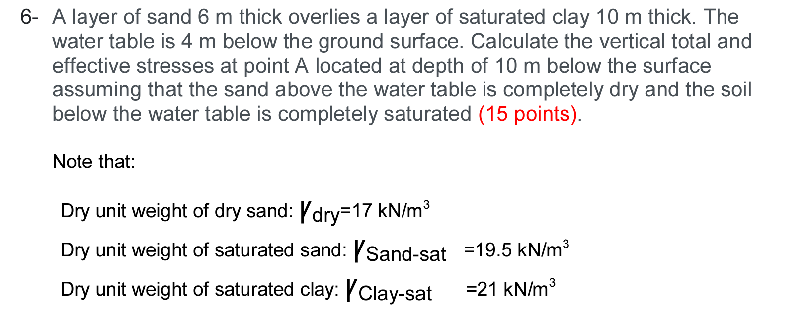 Solved 6- ﻿A layer of sand 6m ﻿thick overlies a layer of | Chegg.com