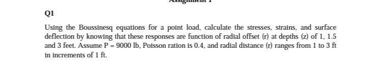 Solved Q1 Using the Boussinesq equations for a point load, | Chegg.com