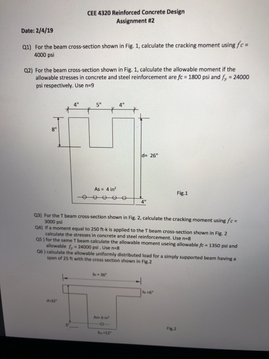Solved CEE 4320 Reinforced Concrete Design Assignment #2 | Chegg.com