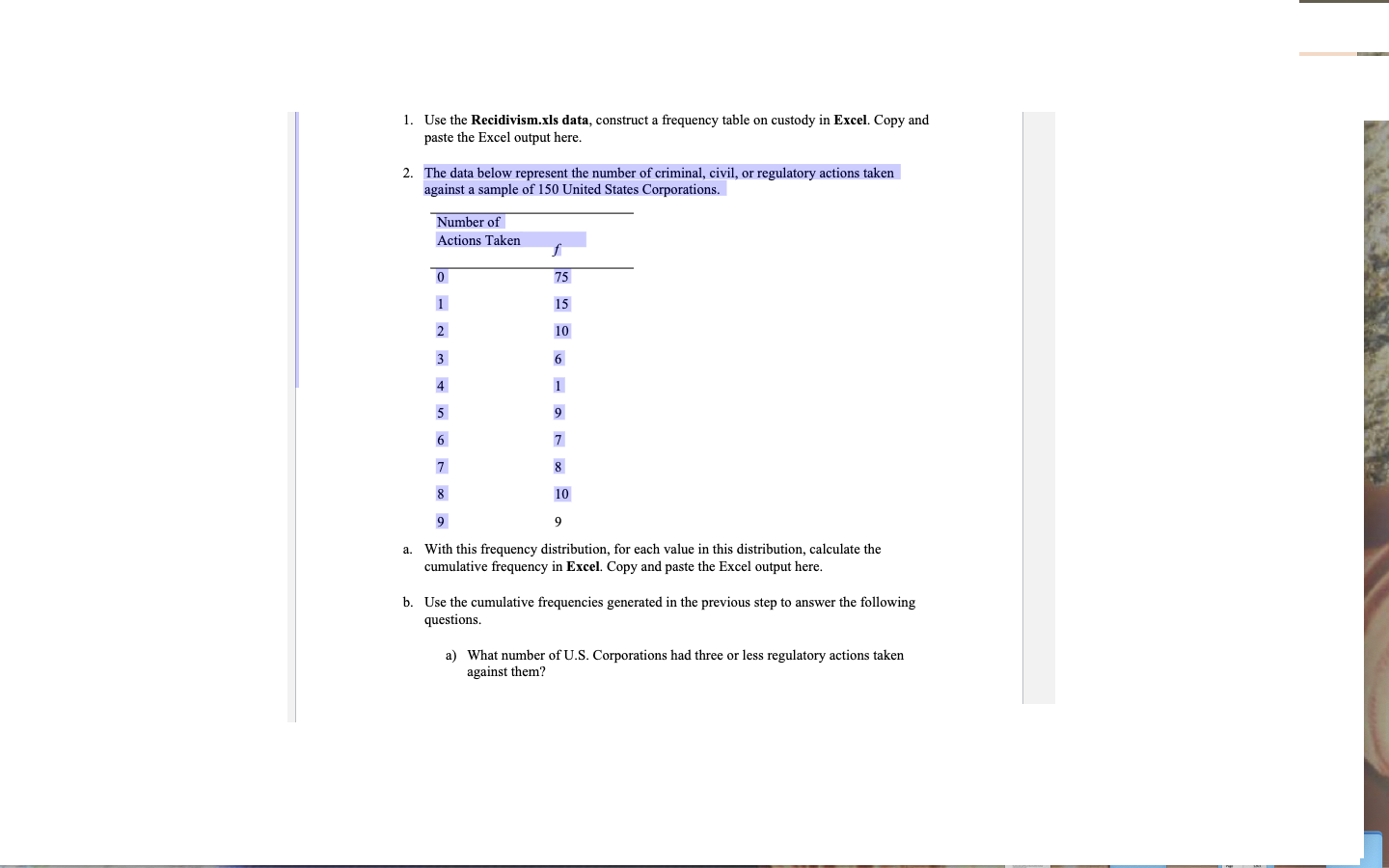 Solved 1. Use the Recidivism.xls data, construct a frequency | Chegg.com
