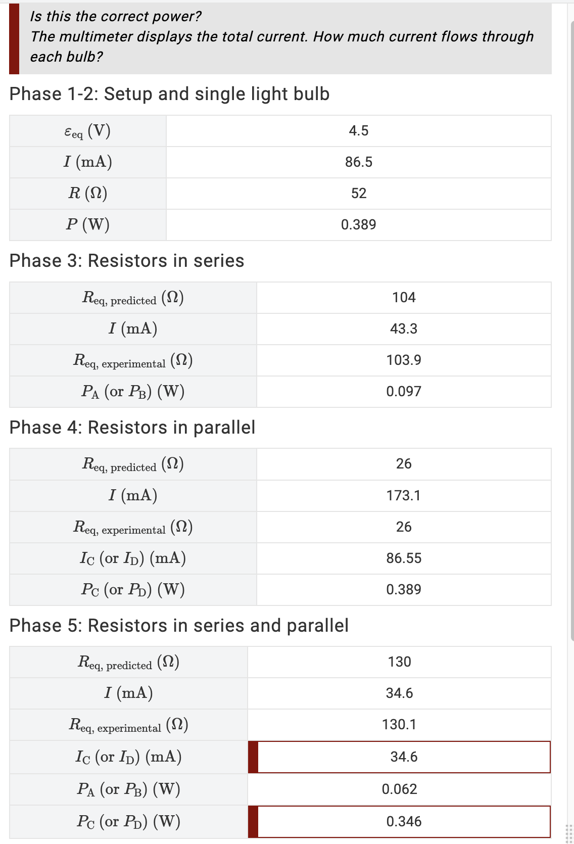 Determine Current Through Bulb C Or D Calculate