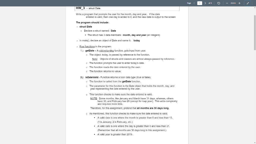 Solved Page of 3 - ZOOM + HW_3 - Struct Date Write a program | Chegg.com