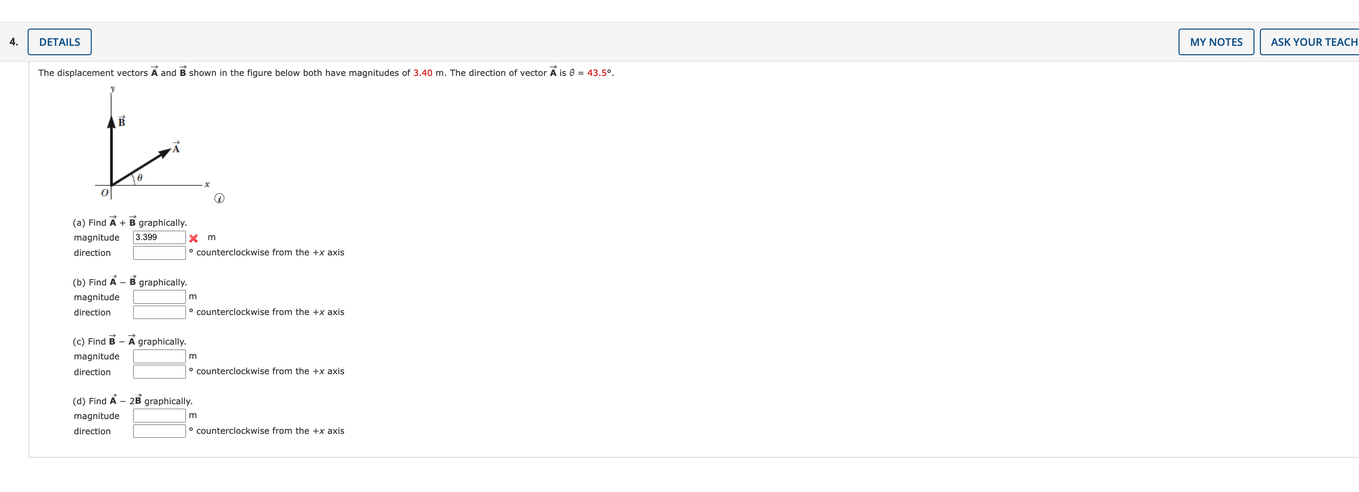 Solved (a) Find A+B graphically. magnitude \& direction - | Chegg.com