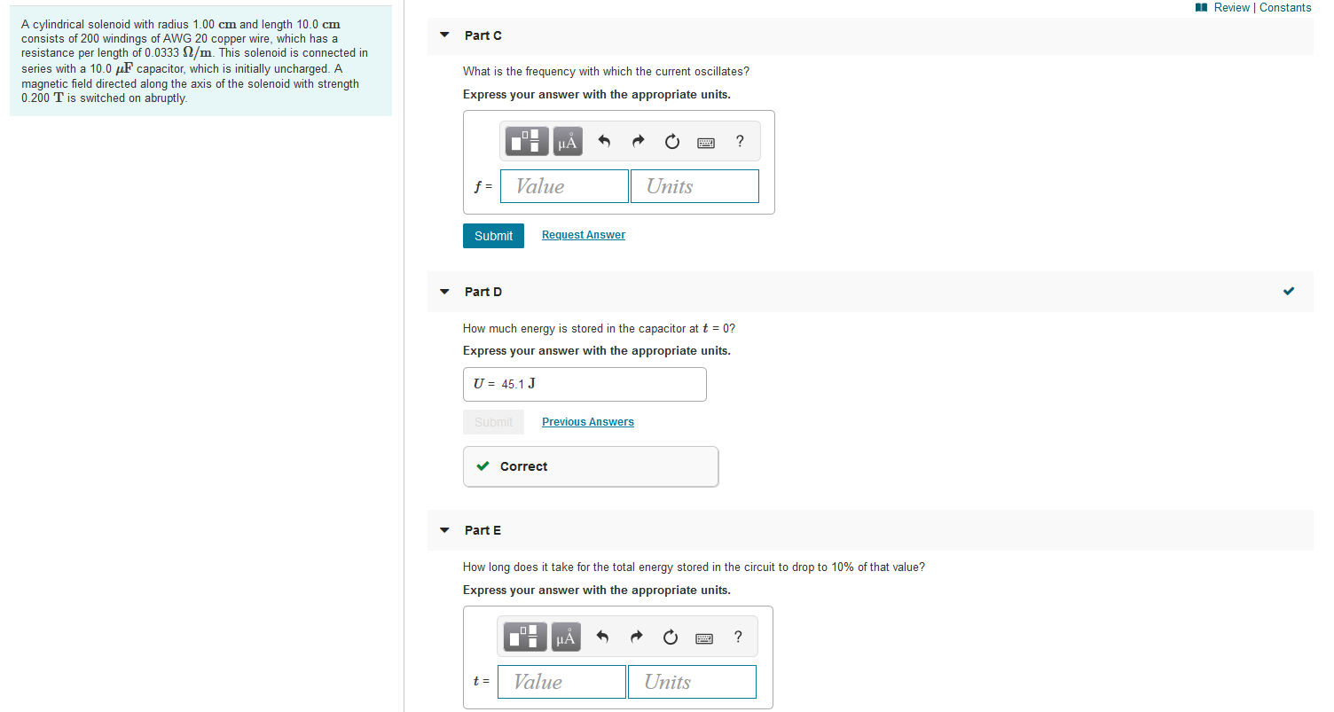 Solved A Review Constants Part C A cylindrical solenoid with | Chegg.com