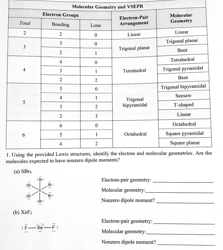 Solved 1. Using the provided Lewis structures, identify the | Chegg.com