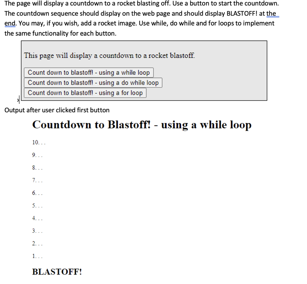 Solved The page will display a countdown to a rocket | Chegg.com