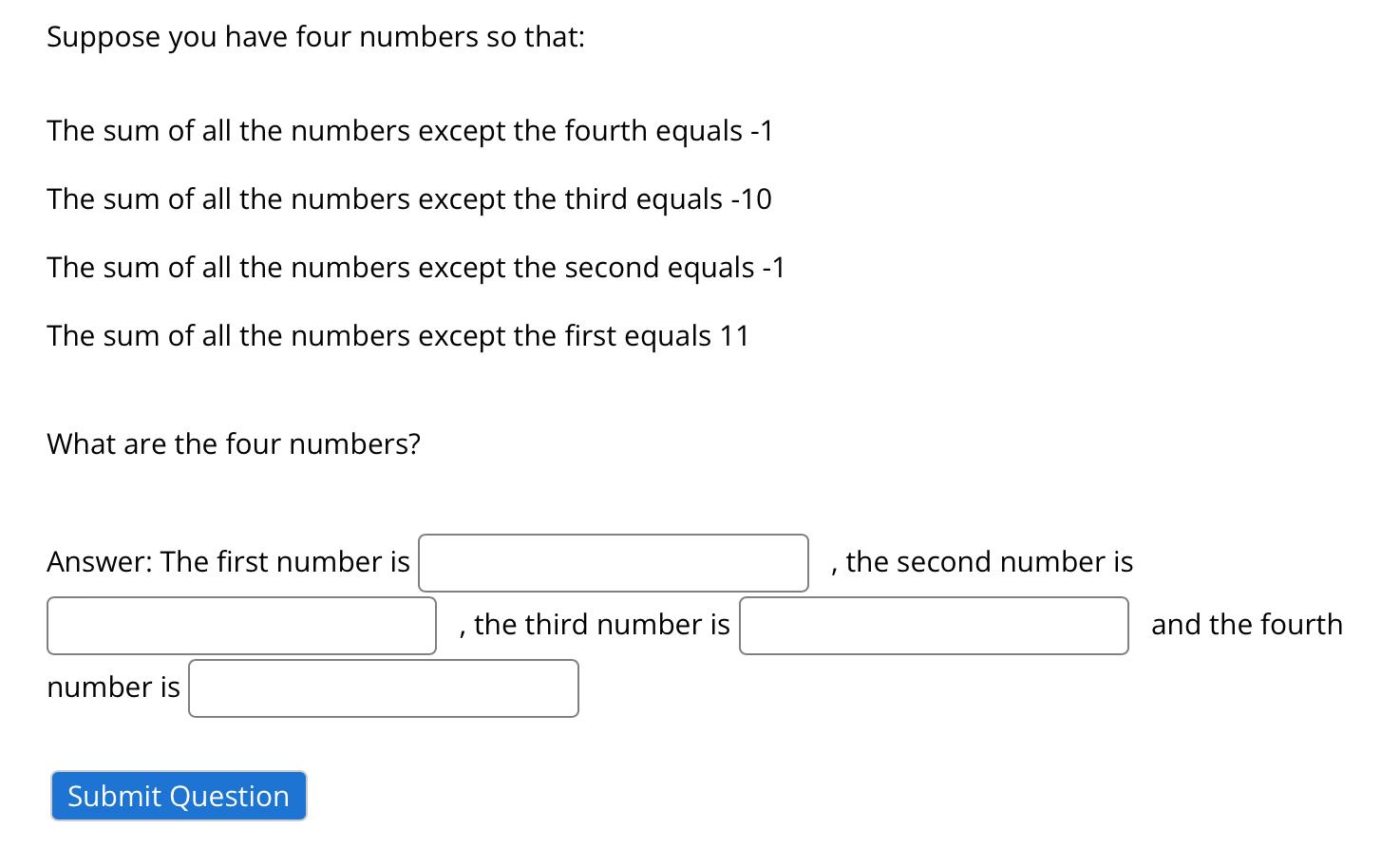 Solved Suppose you have four numbers so that: The sum of all | Chegg.com