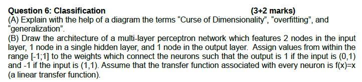 Solved Question 6: Classification (3+2 marks) (A) Explain | Chegg.com