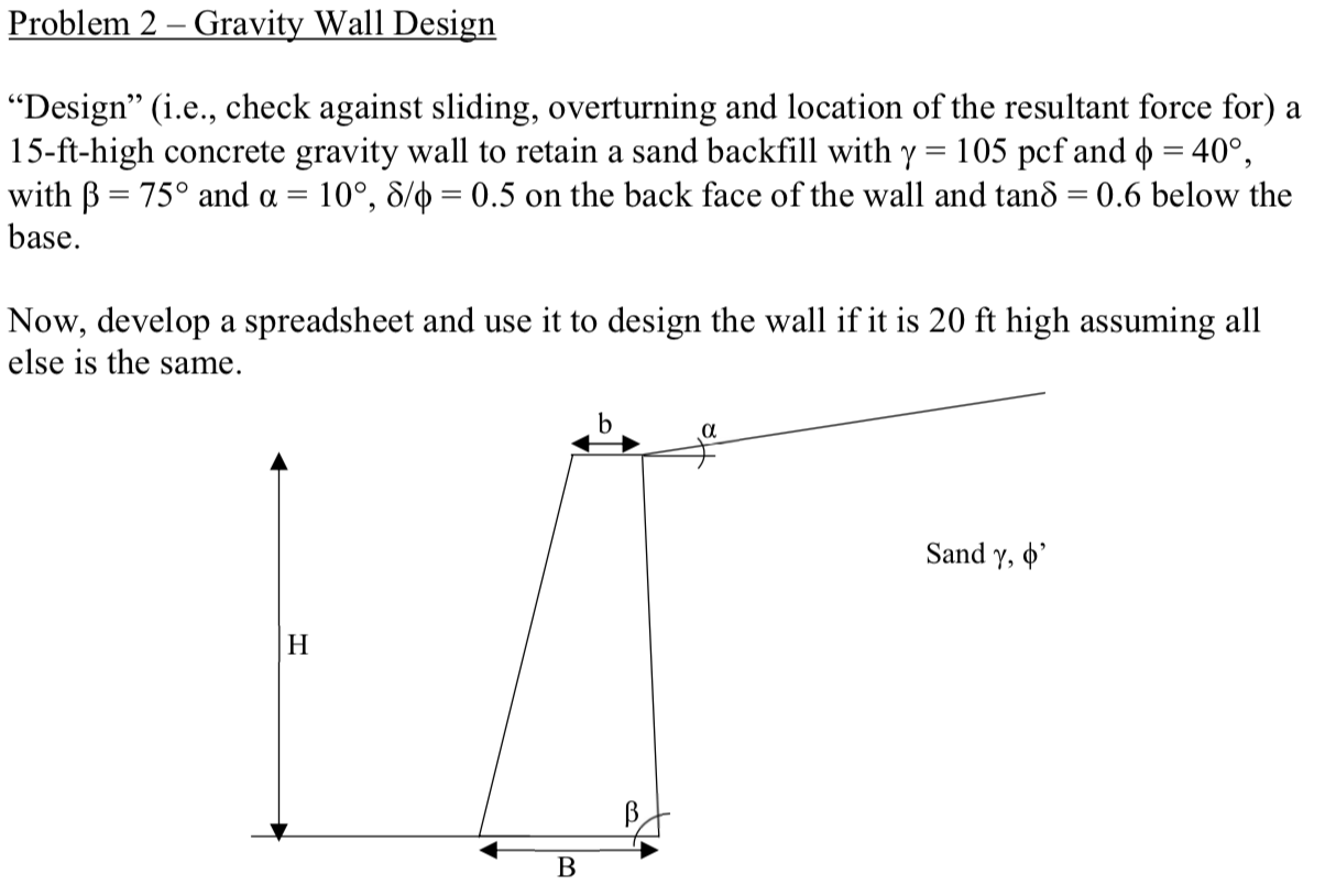 Solved Problem 2 – Gravity Wall Design “Design” (i.e., check | Chegg.com
