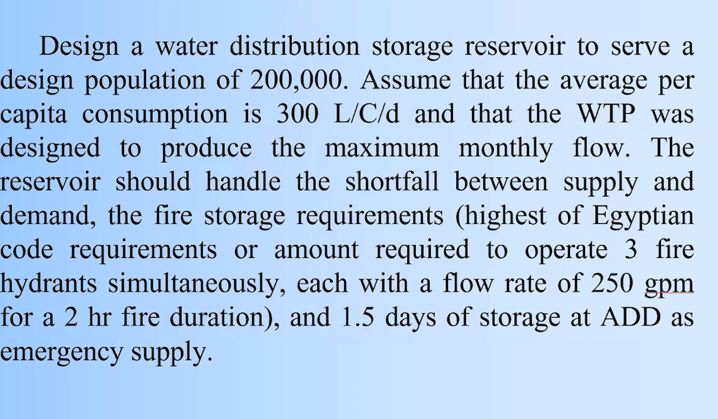 Solved Design a water distribution storage reservoir to | Chegg.com
