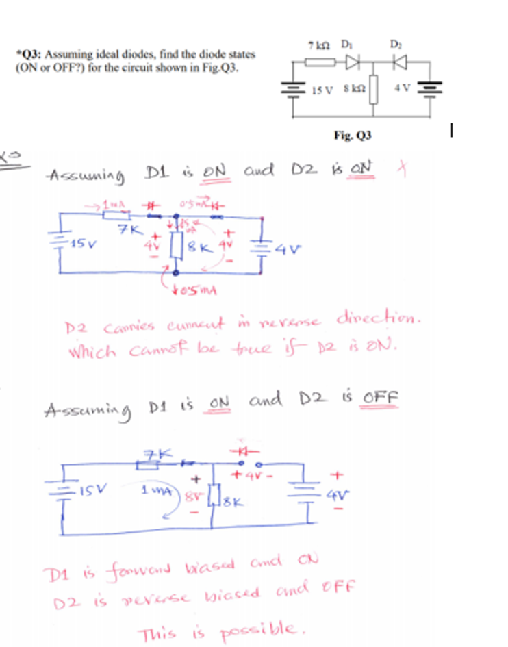 Solved 7 D D *Q3: Assuming ideal diodes, find the diode | Chegg.com