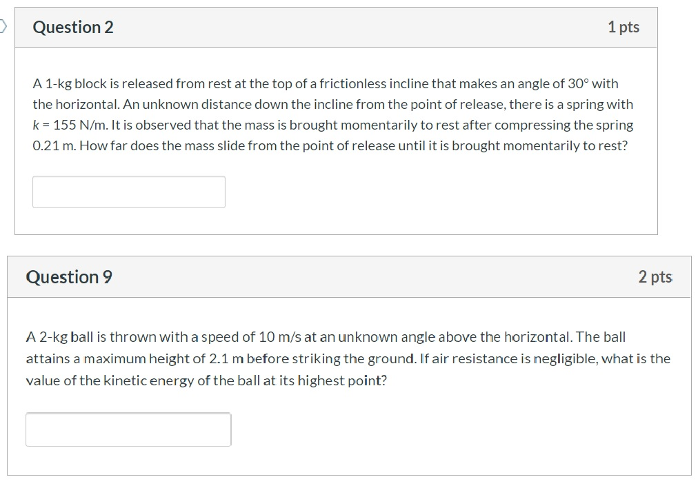 Solved Question 2 1 pts A 1-kg block is released from rest | Chegg.com