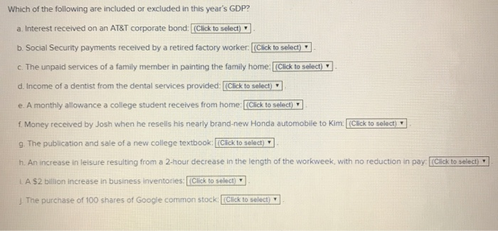 Solved Which of the following are included or excluded in | Chegg.com