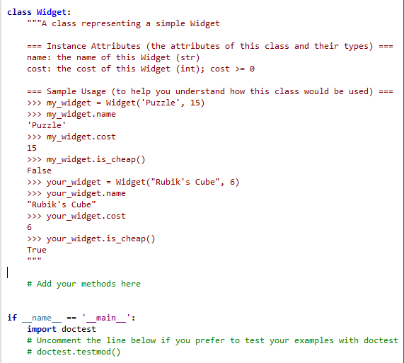 Solved (1) Add an init_ method to the Widget class below. | Chegg.com