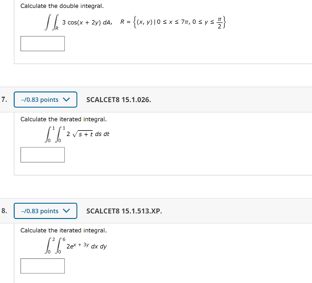 Solved Calculate the double integral. 3 cos(x + 2y) da, R = | Chegg.com