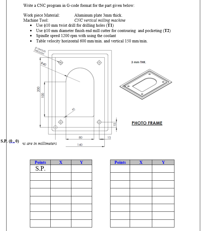 Solved Write a CNC program in G-code format for the part | Chegg.com