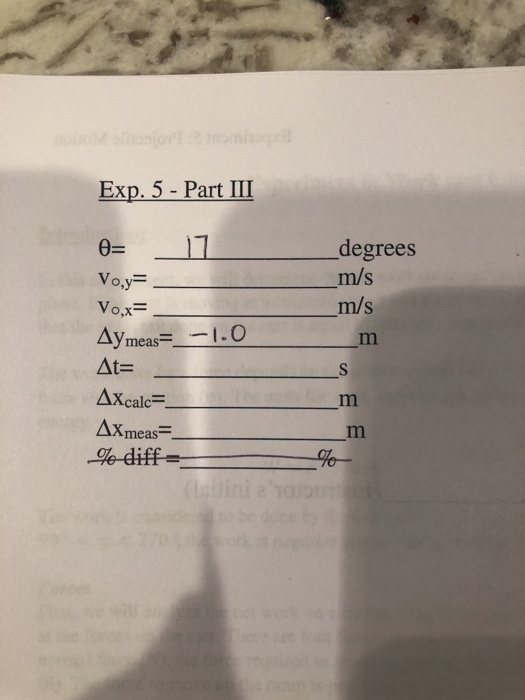 Experiment 5: Projectile Motion III. Projectile | Chegg.com