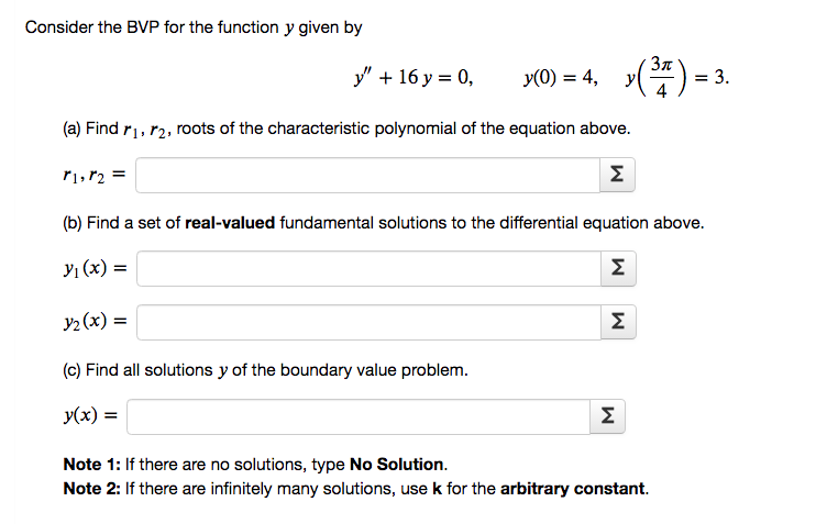 Solved Consider the BVP for the function y given by y" + 16 | Chegg.com