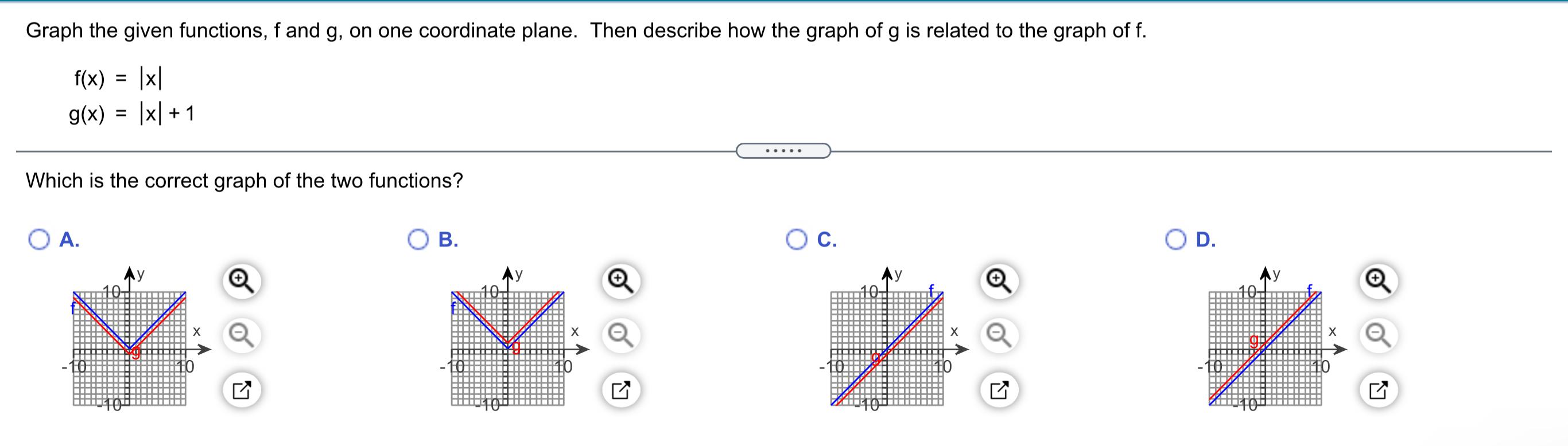 Solved Graph the given functions, f and g, on one coordinate | Chegg.com