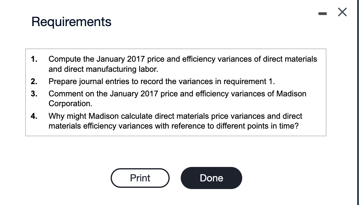 Solved Requirement 1. Compute the January 2017 price and | Chegg.com