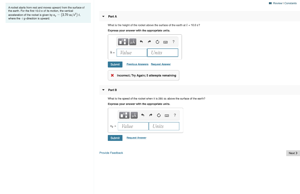 Solved II Review | Constants A rocket starts from rest and | Chegg.com