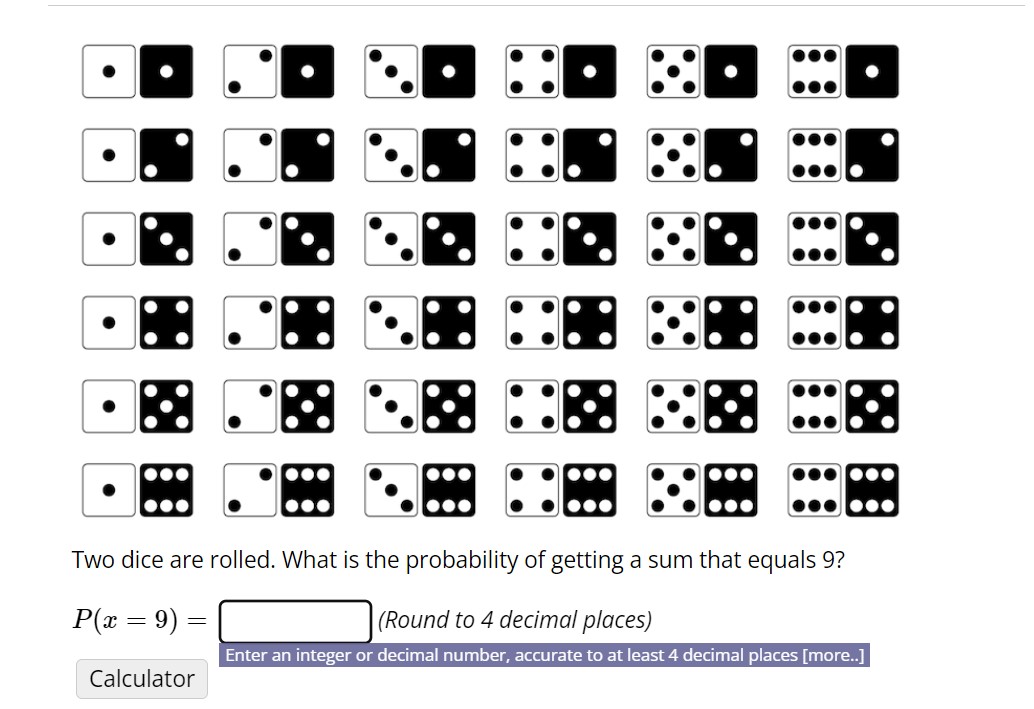 Solved Two dice are rolled. What is the probability of | Chegg.com
