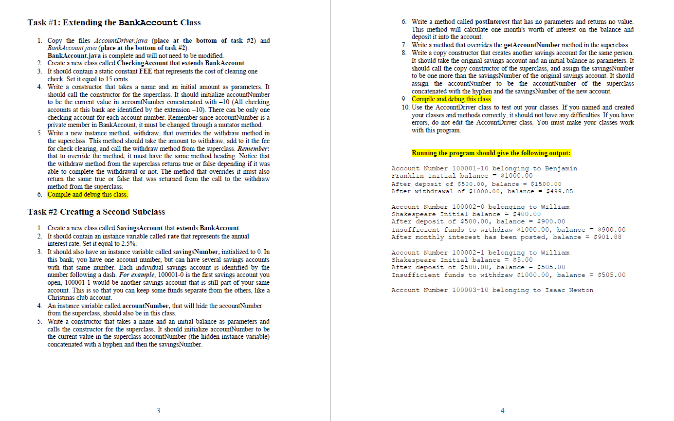 Solved Assignment #6 – Bank Account The UML diagram for the | Chegg.com