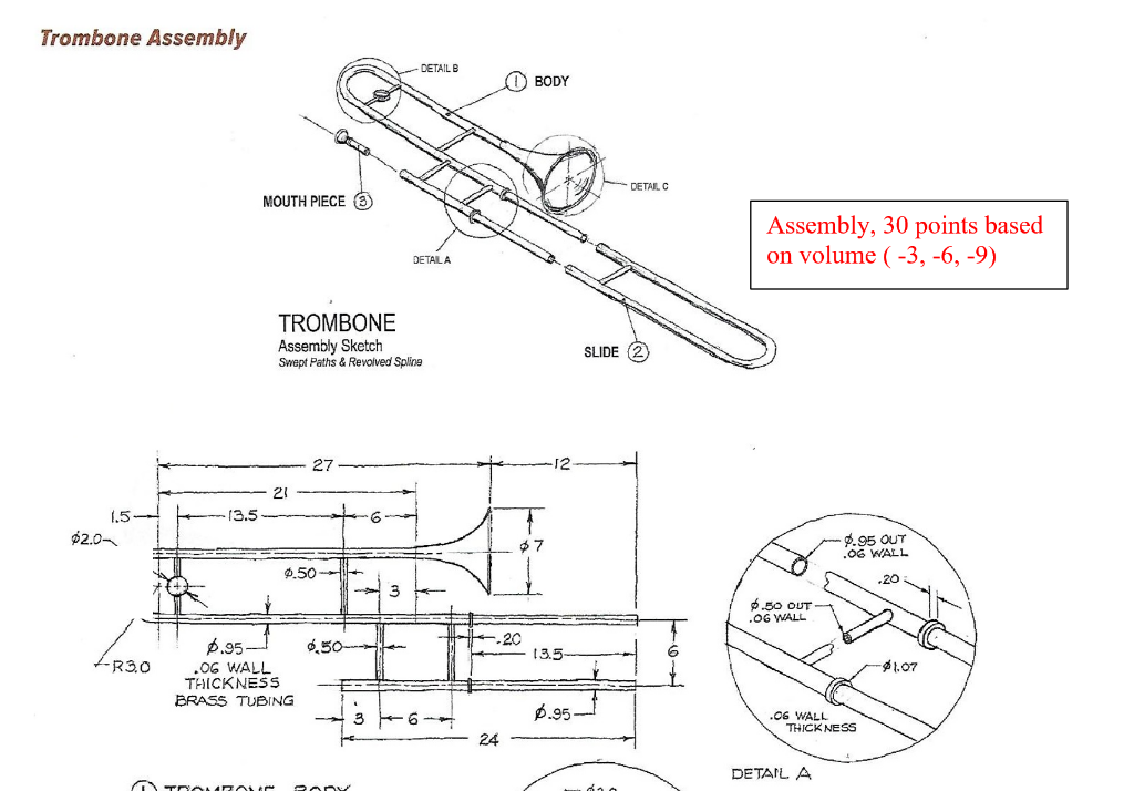 Solved Trombone Assembly DETAIL B BODY DETAILC MOUTH PIECE | Chegg.com