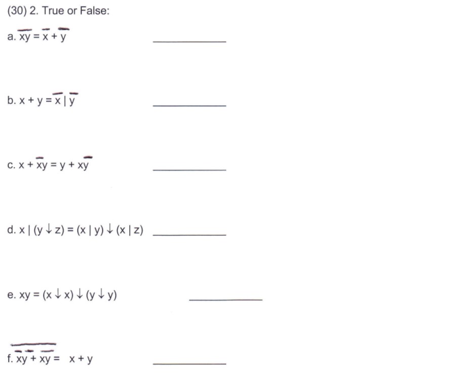 Solved True or False: a.xy=x+y -- b.x+y=xly -- c.x+xy=y+xy | Chegg.com