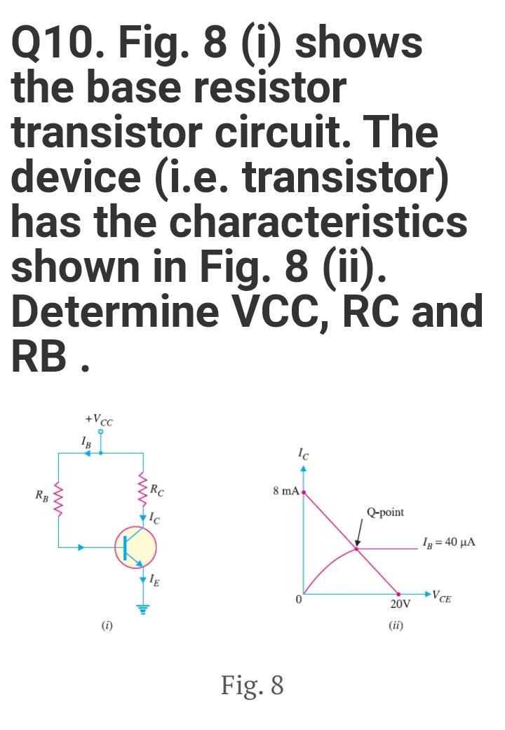Solved Q10. Fig. 8 (i) shows the base resistor transistor | Chegg.com
