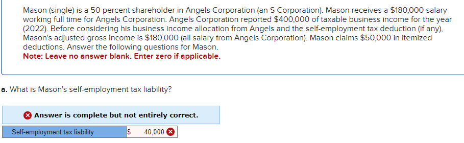 Solved Mason (single) is a 50 percent shareholder in Angels | Chegg.com