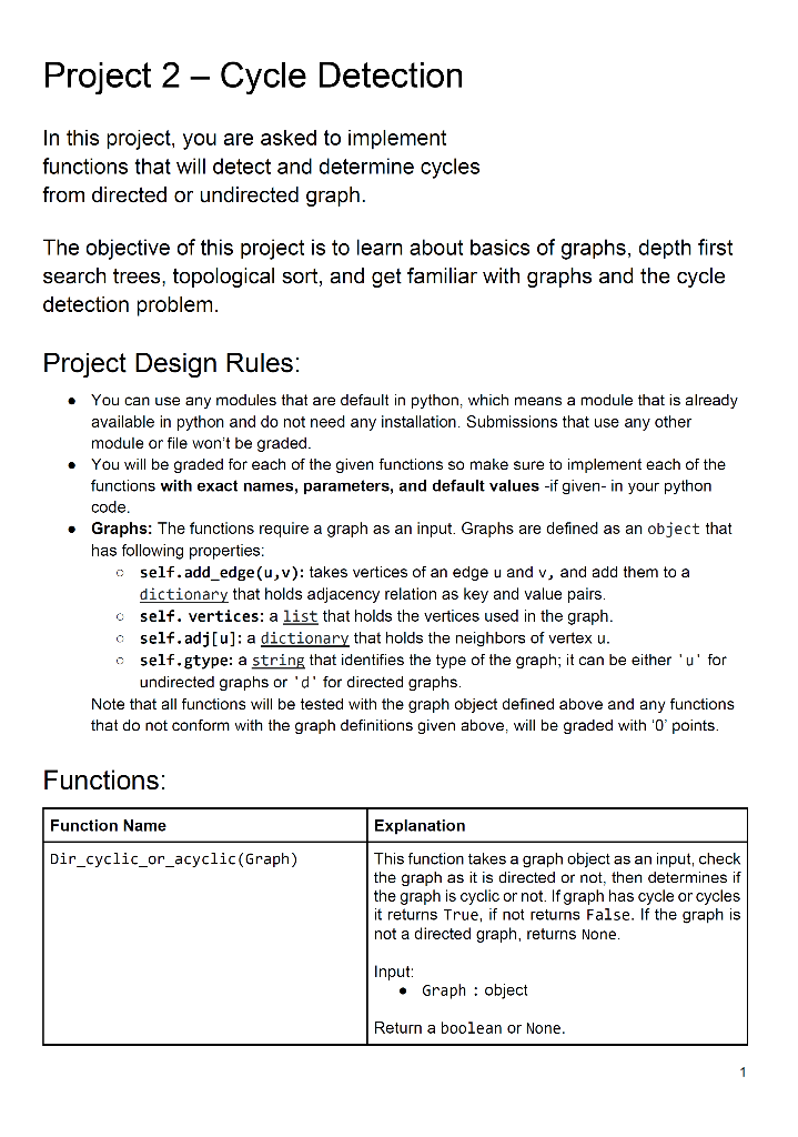 Solved Project 2 - Cycle Detection In this project, you are | Chegg.com