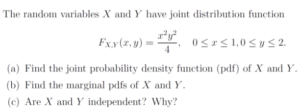 Solved The random variables x ﻿and Y ﻿have joint | Chegg.com