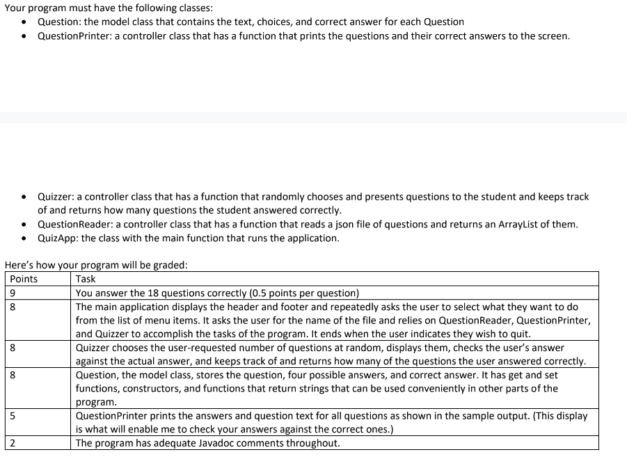 Solved in java, you will create a quiz tool that will ask | Chegg.com