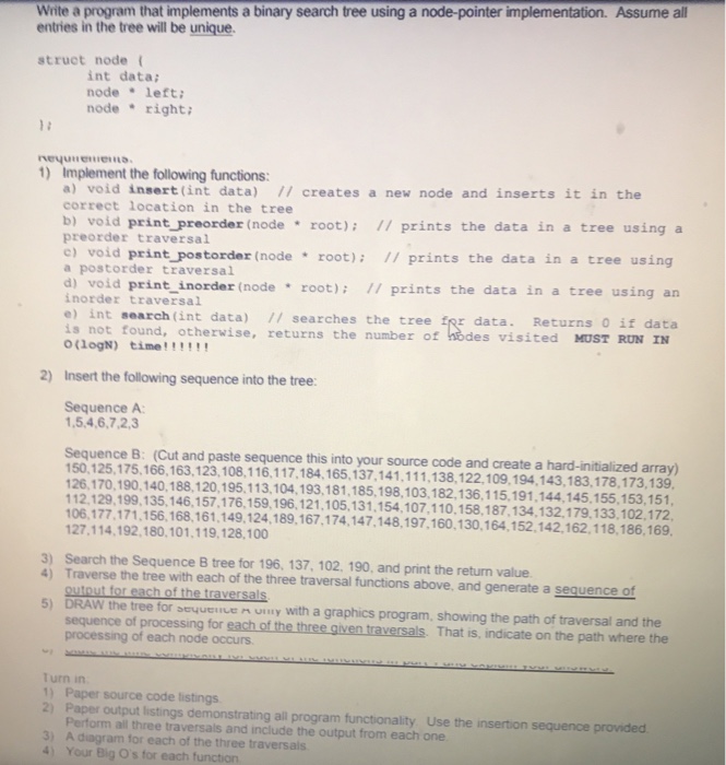 Solved Write A Program That Implements A Binary Search Tree