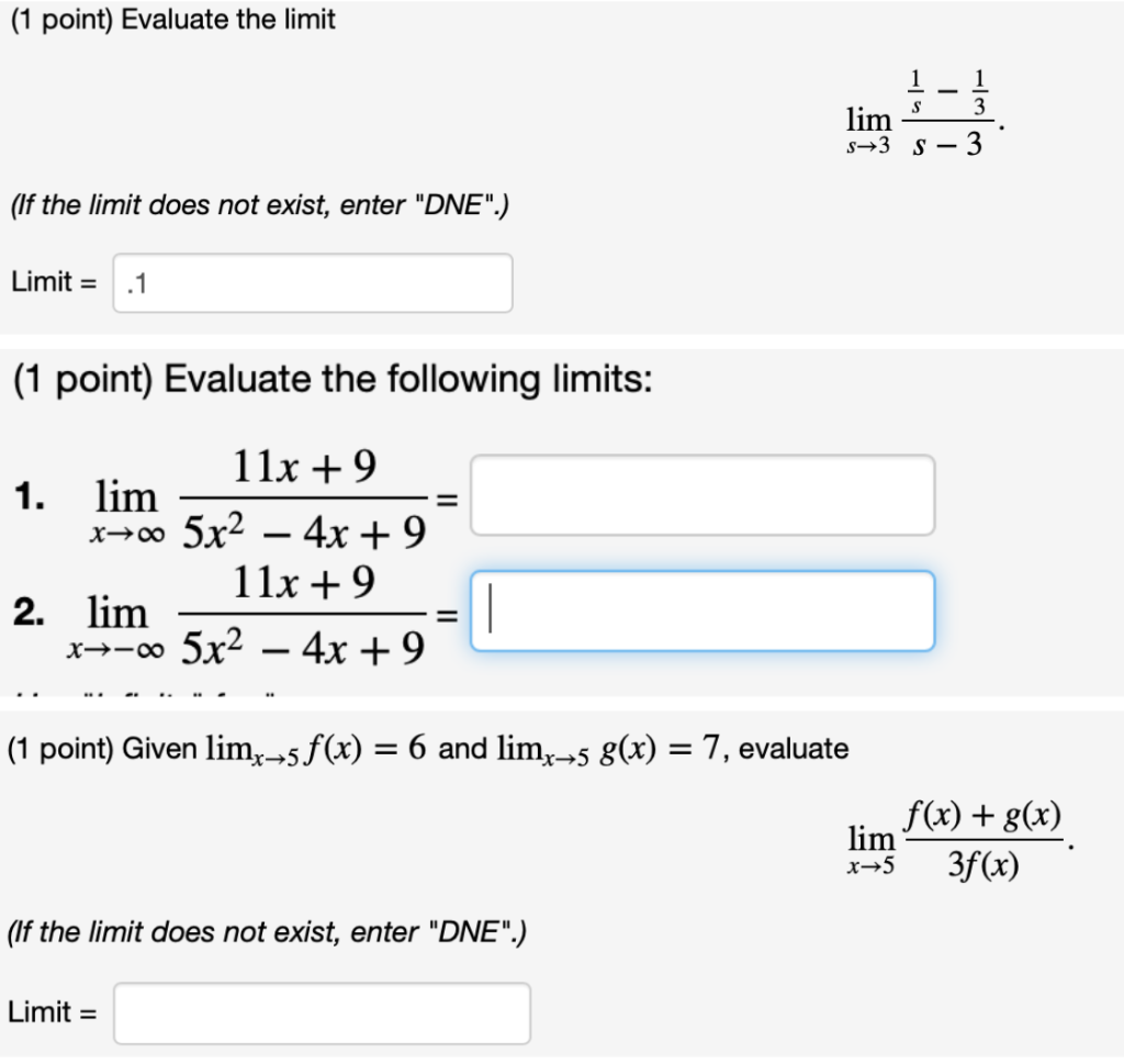 Solved (1 point) Evaluate the limit lim 53 S - 3 i na | | در | Chegg.com