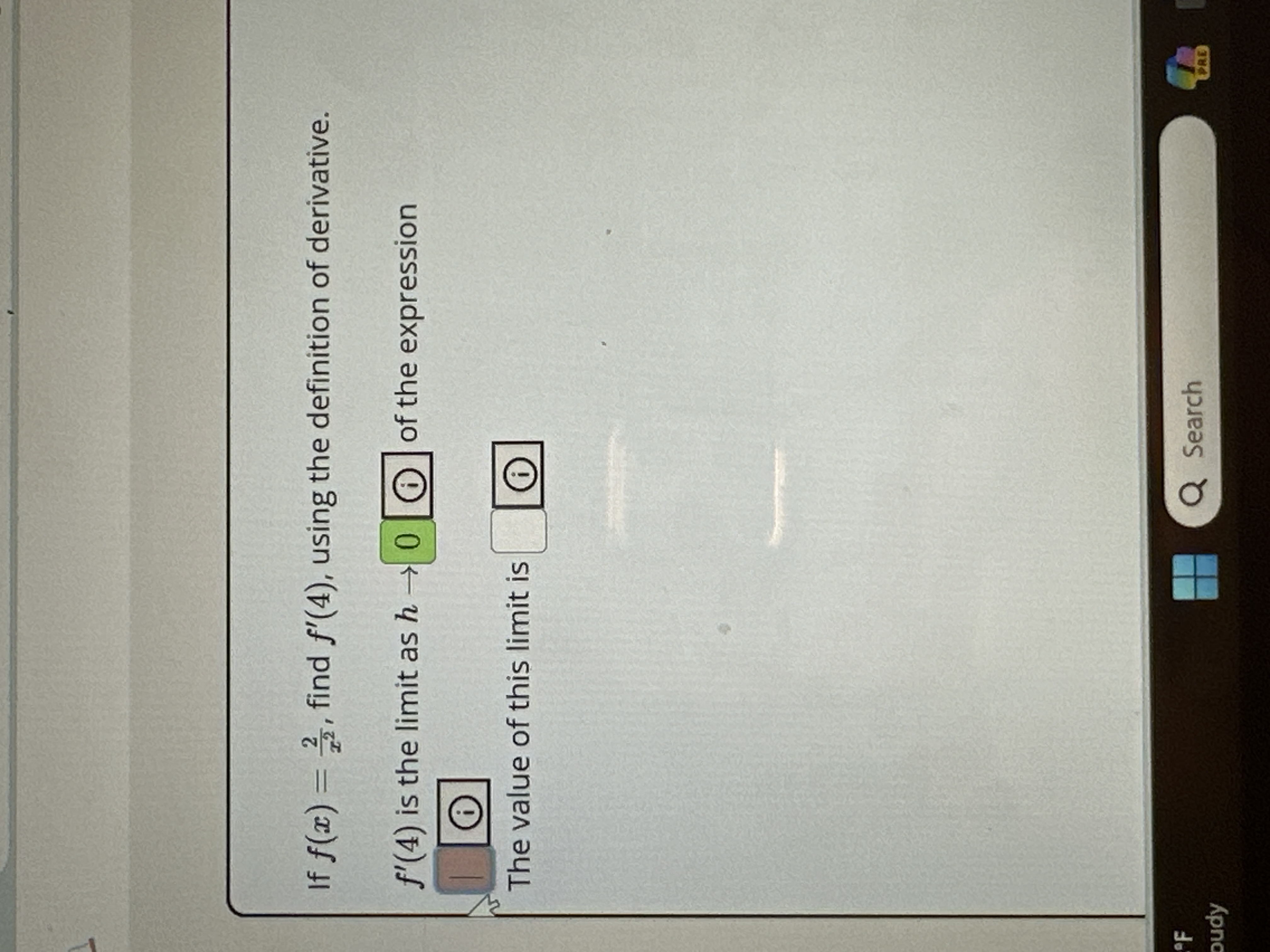 Solved If f(x)=2x2, ﻿find f'(4), ﻿using the definition of | Chegg.com