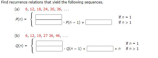 Solved Find recurrence relations that yield the following | Chegg.com