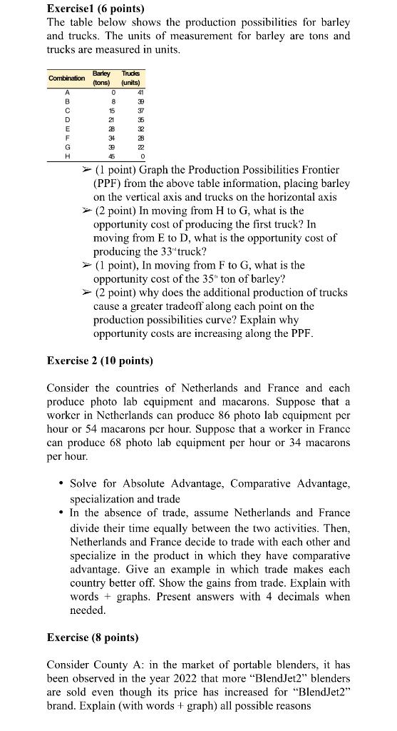 Solved Exercise1 (6 points) The table below shows the | Chegg.com