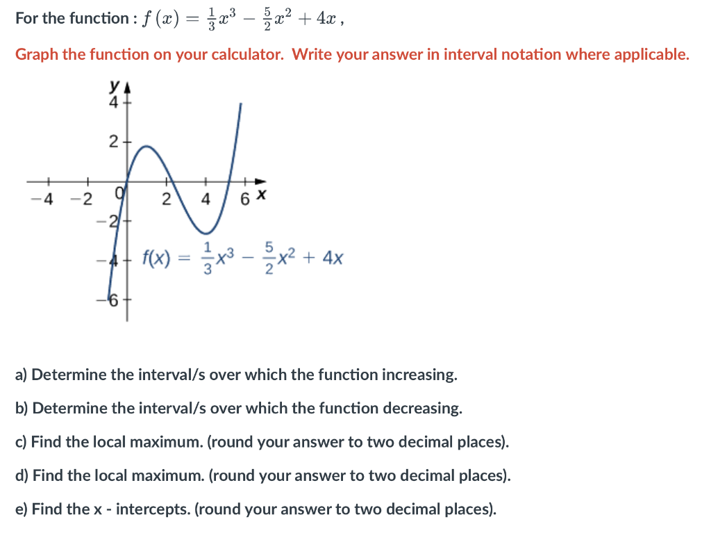 Solved For the function : f(x)=31x3−25x2+4x, Graph the | Chegg.com