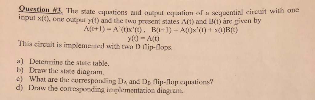 Solved Question #3. The state equations and output equation | Chegg.com