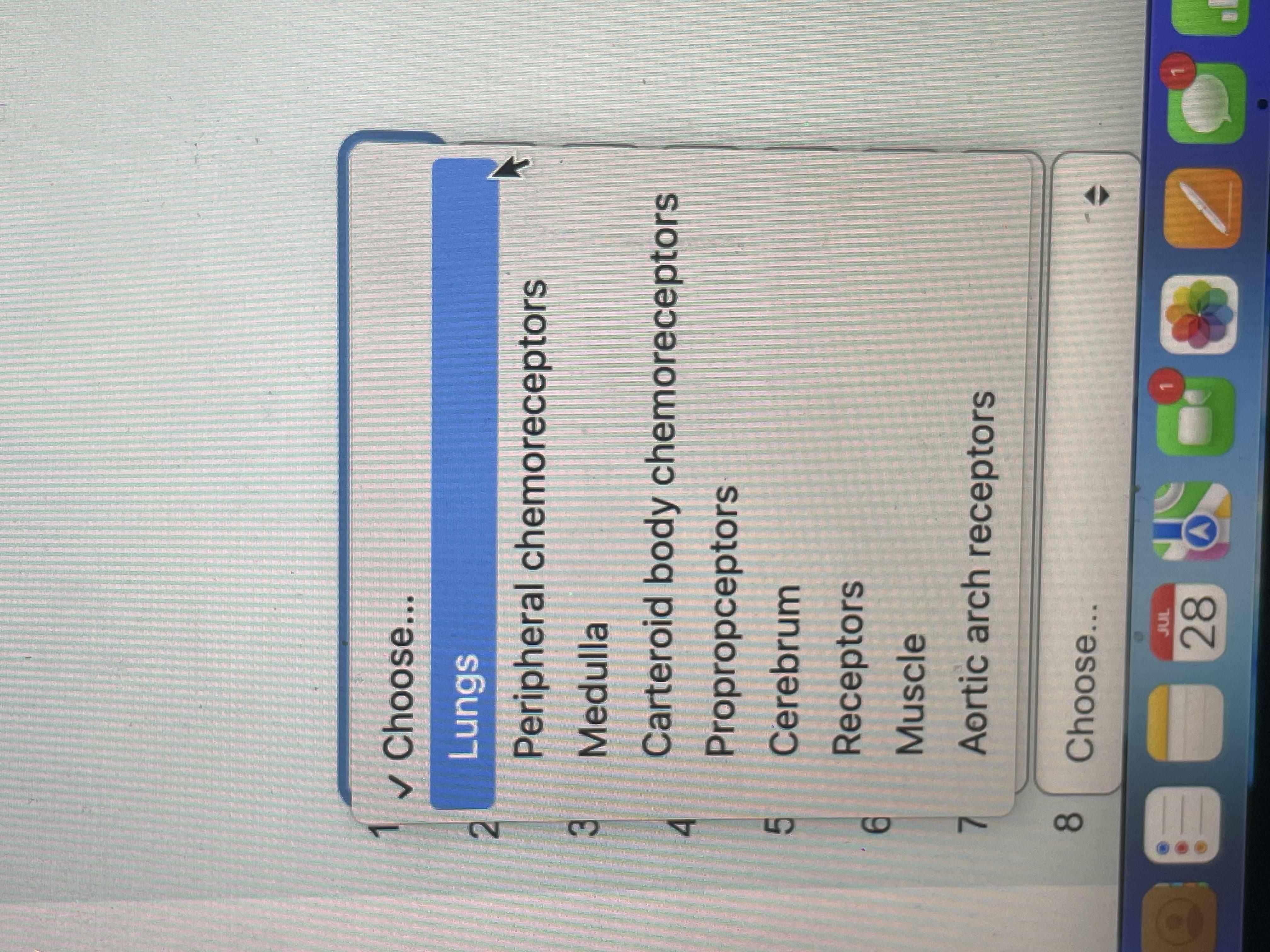 1 Choose... 2 Lungs Peripheral chemoreceptors 3 | Chegg.com