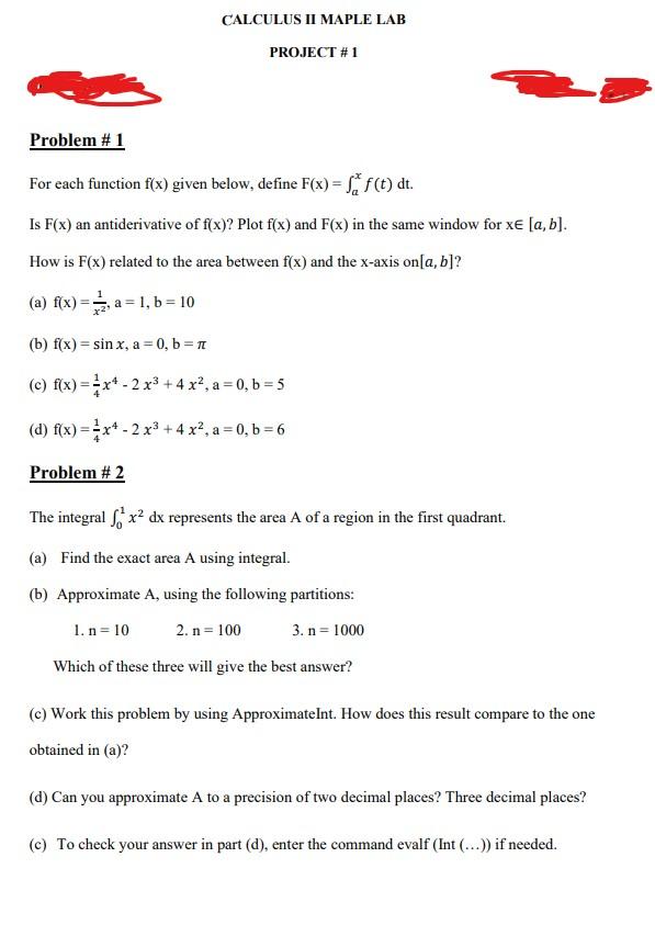 Solved CALCULUS II MAPLE LAB PROJECT #1 Problem #1 For each | Chegg.com