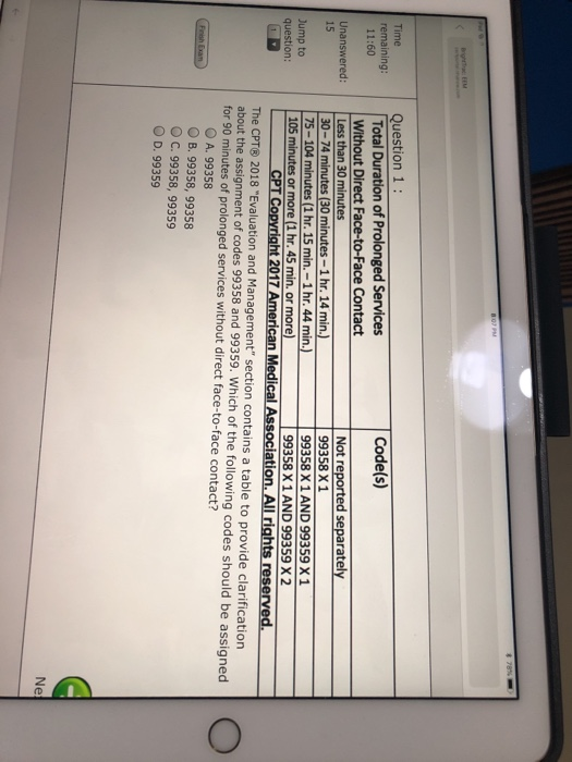Solved Question 1: Time remaining: Code(s) Not reported | Chegg.com