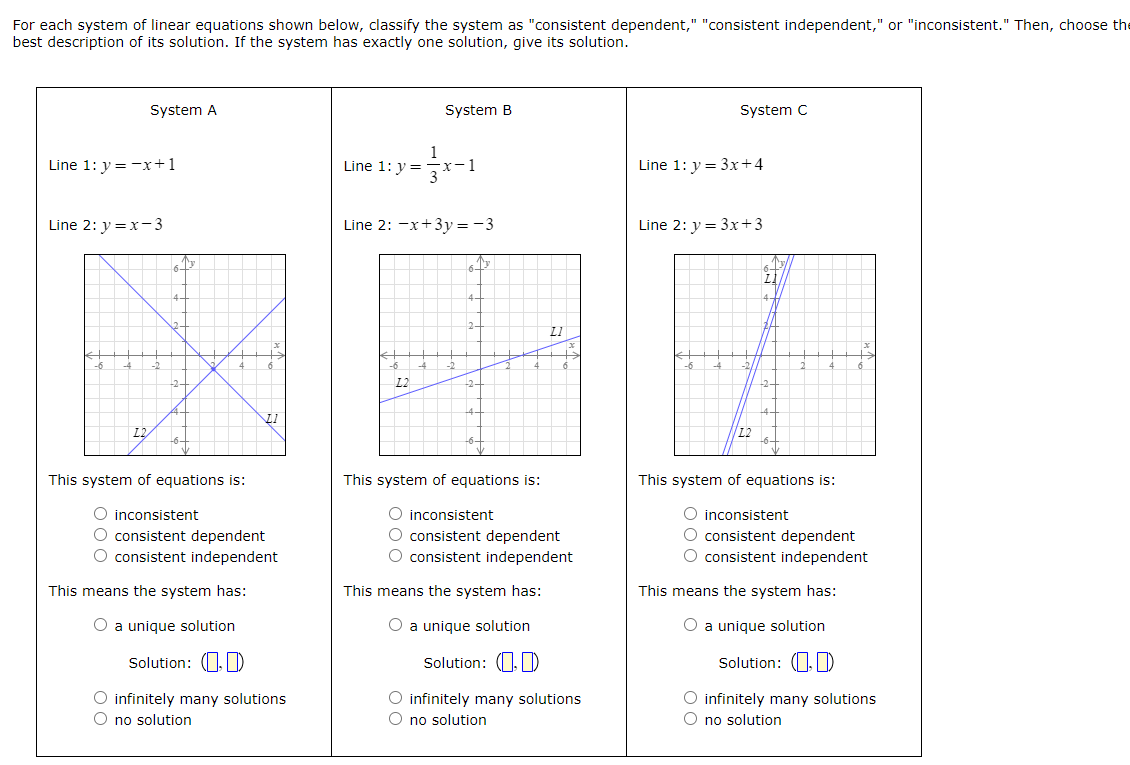 Solved For Each System Of Linear Equations Shown Below