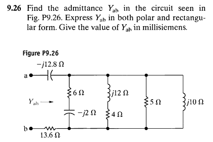 Solved 9.26 Find the admittance Yab in the circuit seen in | Chegg.com